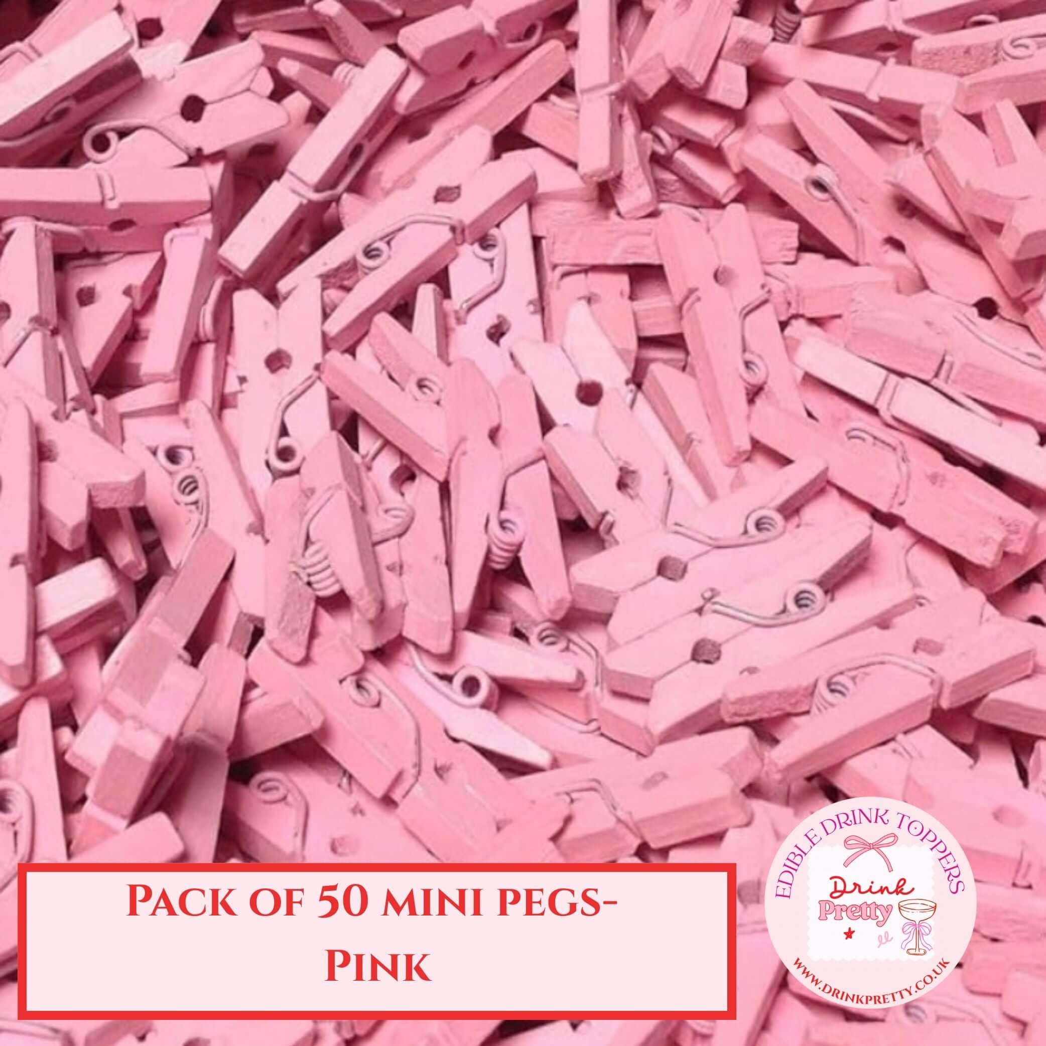 Pink Mini Wooden Pegs Clip On - 50 Pack for Drinks – Drink Pretty